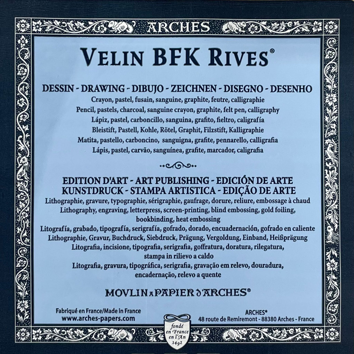 Arches Velin BFK Rives Drawing & Calligraphy Paper — Wallack's Art ...